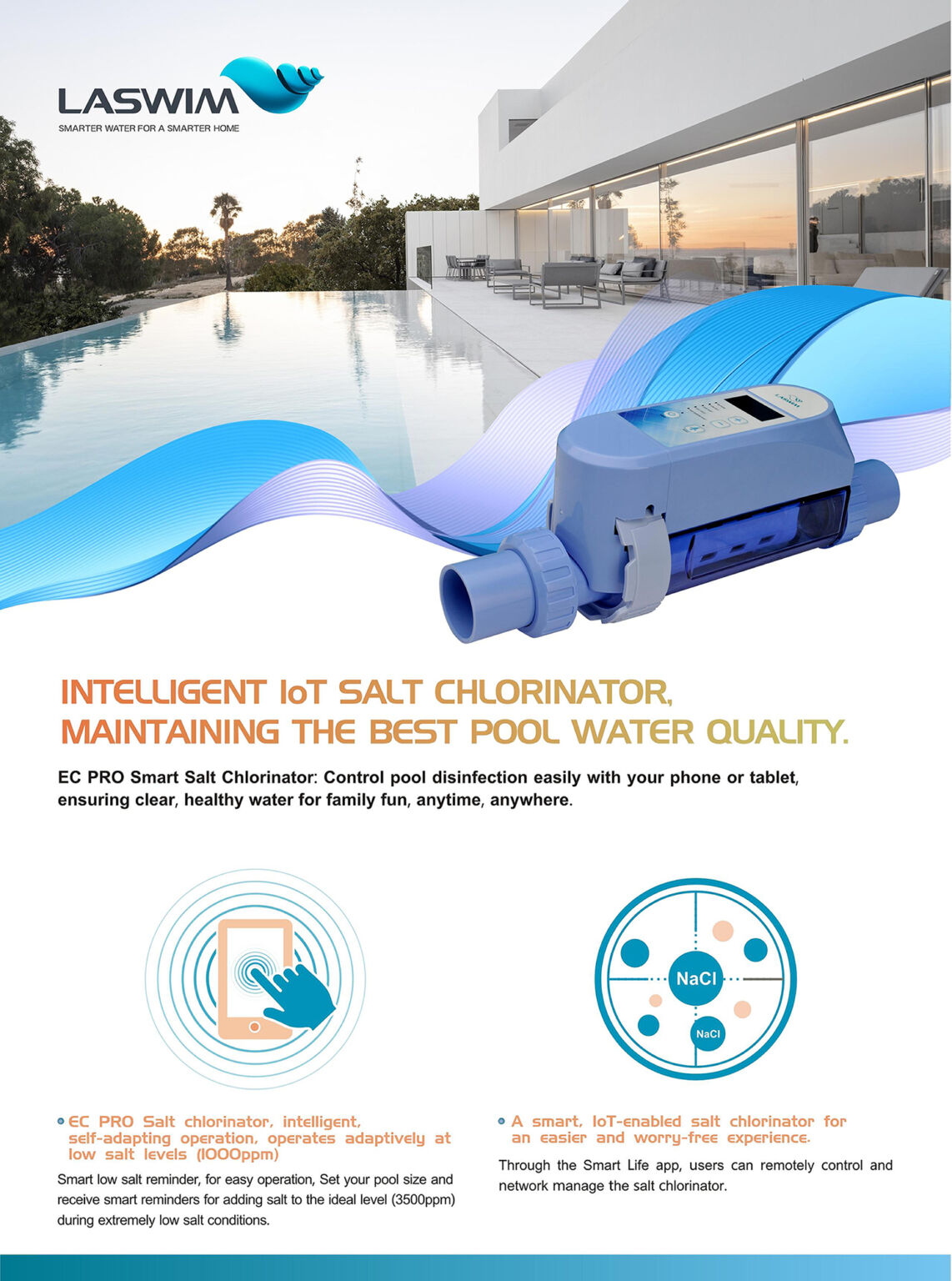 Laswim EC Pro Salt Chlorine Generator Salt Chlorinator Pool Disinfection for Replacement, 20 g/h ...
